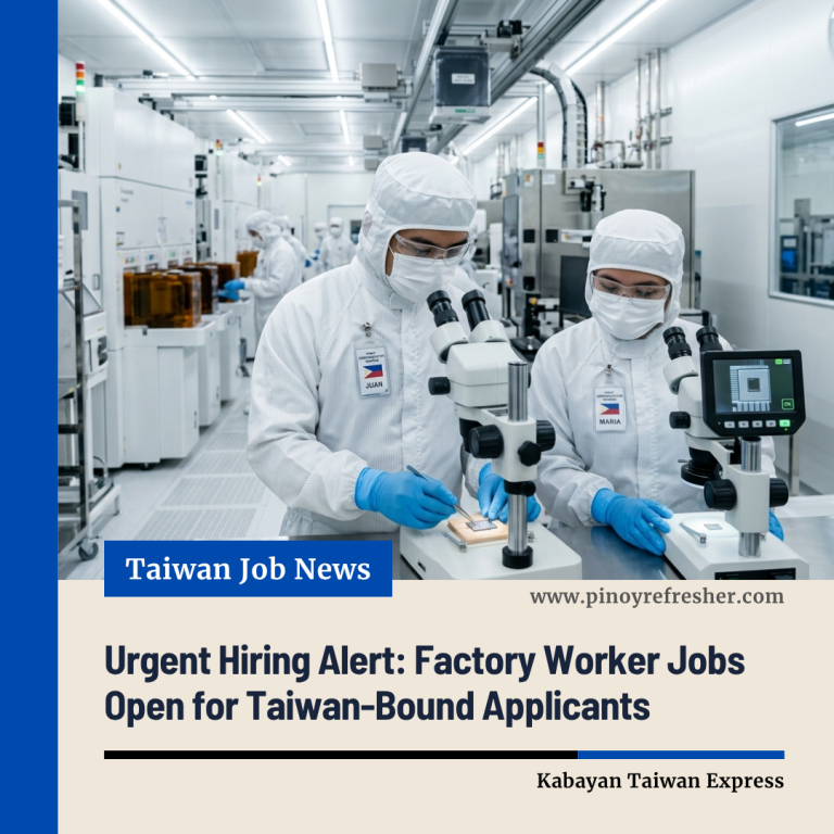 Urgent Hiring Alert: Factory Worker Jobs Open for Taiwan-Bound Applicants