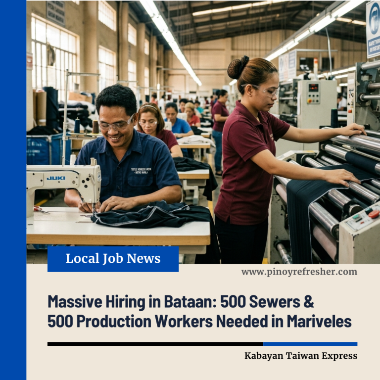 Massive Hiring in Bataan: 500 Sewers & 500 Production Workers Needed in ...