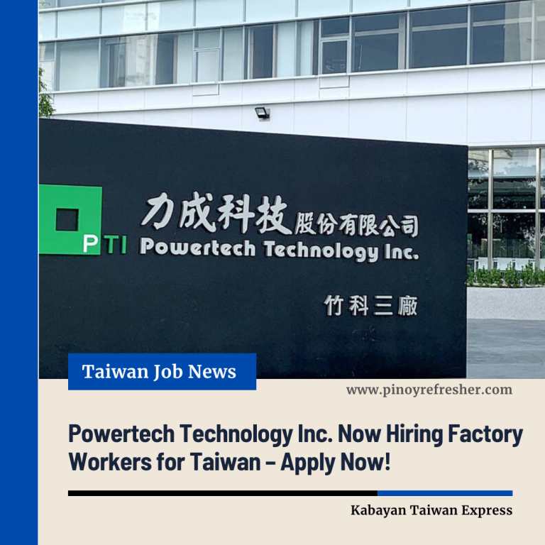 Powertech Technology Inc. Now Hiring Factory Workers for Taiwan – Apply ...